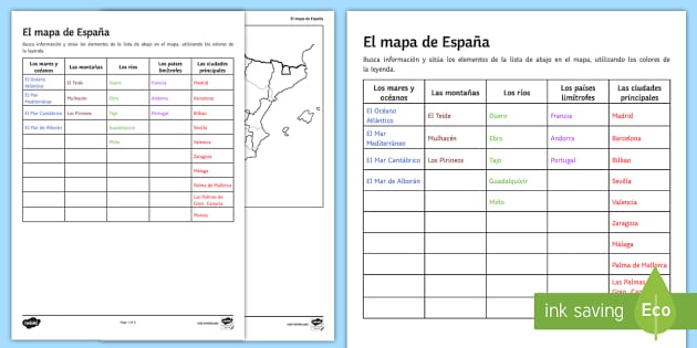 The Map of Spain Research Worksheet / Worksheet Spanish - Spanish