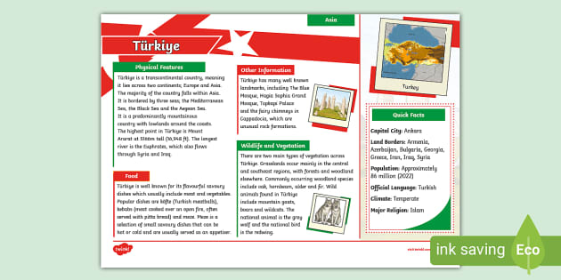 KS2 Türkiye Fact File - Geography (creat de profesori)