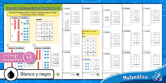Guía de Trabajo | Sumas y Restas con Canje | Bloque Base 10