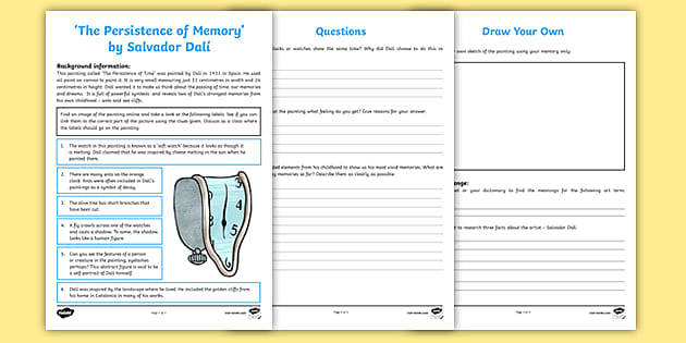 The Persistence of Memory by Dalí Art Appreciation Worksheet / Worksheet