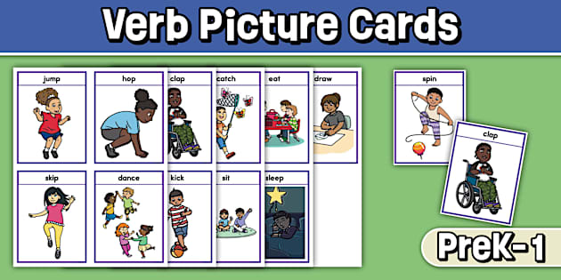 Verb Words Picture Cards for PreK-1st Grade