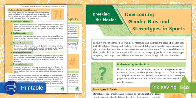 Overcoming Gender Bias and Stereotypes in Sports - Twinkl