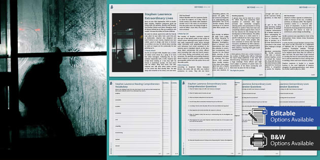 Extraordinary Lives: Stephen Lawrence Reading Comprehension