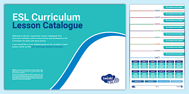 ESL Curriculum Lesson Catalogue for Teachers (teacher made)