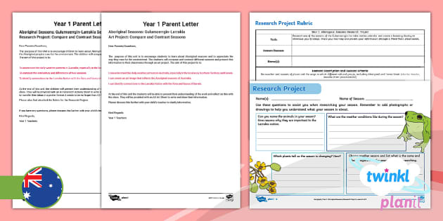 Year 1 HASS Geography Aboriginal Seasons Home Learning Tasks