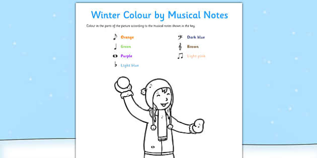 Winter Colour by Musical Notes Worksheet / Worksheet
