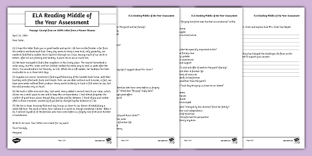 Seventh Grade Middle of the Year ELA Reading Assessment