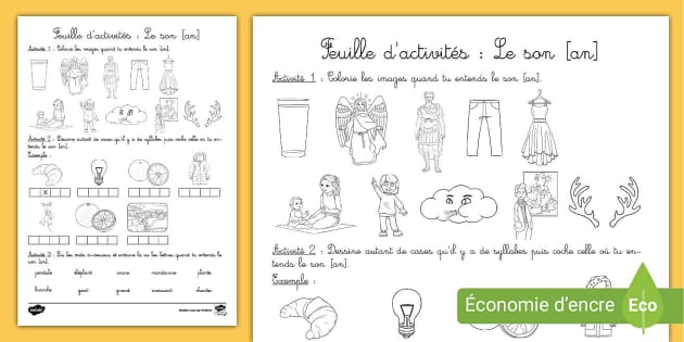Feuille d'activités : Le son [an] (teacher made) - Twinkl
