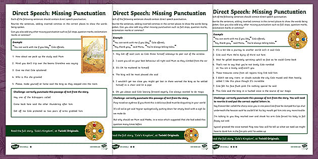 Cole's Kingdom Direct Speech Punctuation KS2 Differentiated Worksheet
