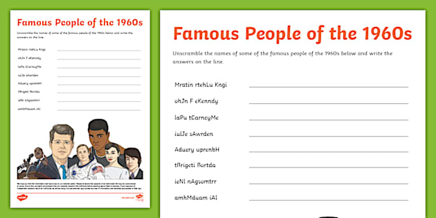 1960s Famous People Word Unscramble (l'enseignant a fait)