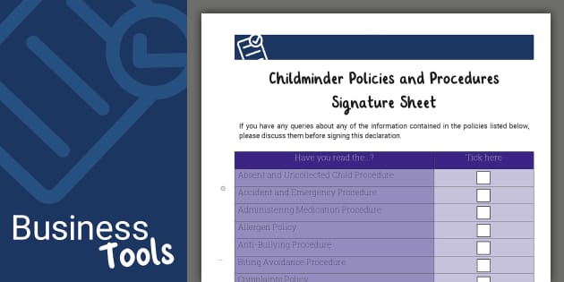 FREE! - Childminder Policies and Procedures Signature Sheet