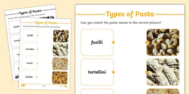 Types of Pasta Matching Worksheet (teacher made) - Twinkl Types of Pasta Matching Worksheet (teacher made) - Twinkl