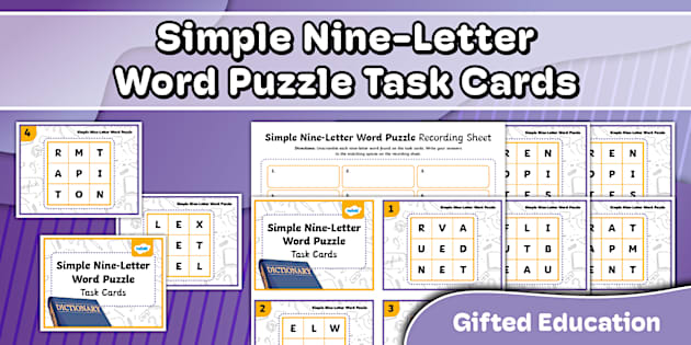 Simple Nine-Letter Word Puzzle Task Cards for Gifted Education