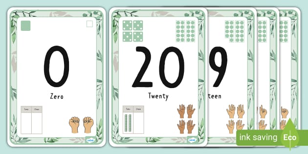 * NEW * Botanical Themed 0 to 20 Number Display Posters