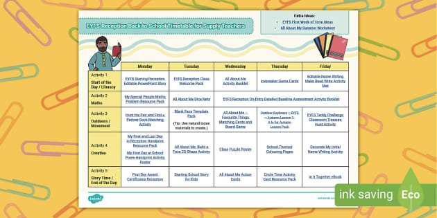 FREE! - EYFS Back to School Activity Timetable for Supply Teachers