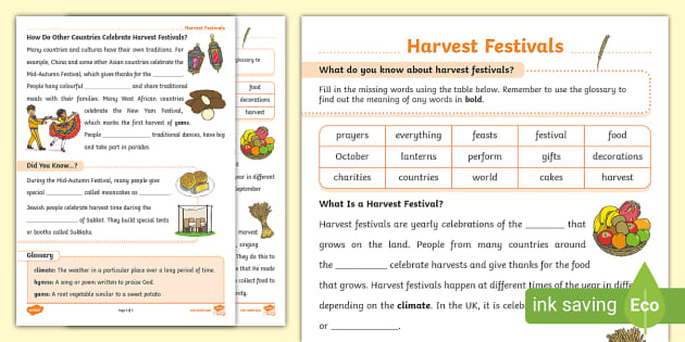 Harvest Festival Cloze Activity,Harvest Festival - Twinkl