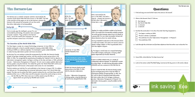 UKS2 Tim Berners-Lee Differentiated Comprehension Activity