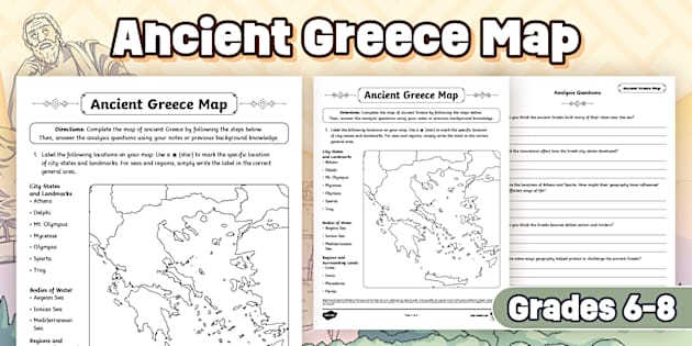 Ancient Greece Map Labeling & Analysis Worksheet for 6-8 Gr