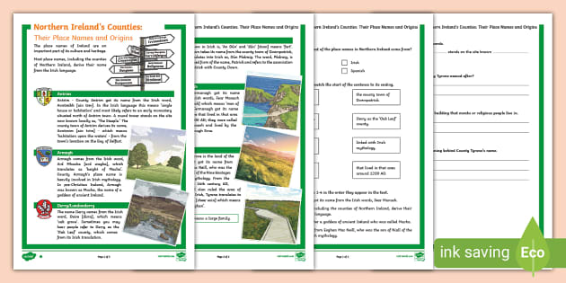 NI County Place Names Differentiated Reading Comprehension