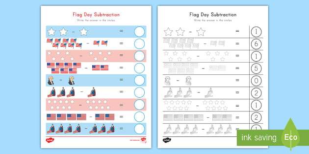 Flag Day Subtraction Activity | Math | Twinkl USA - Twinkl