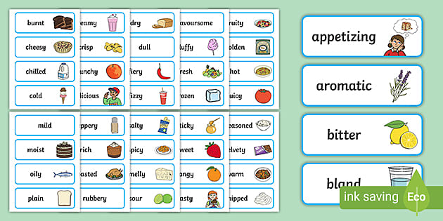 Food Adjective Pictures Word Cards Teaching Resources