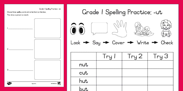 Grade 1 -ut Phonics Spelling Practice Sheets (teacher made)