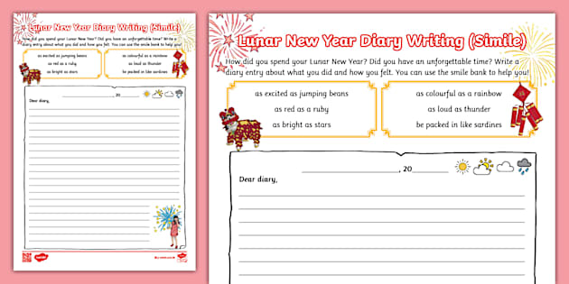 Lunar New Year Diary Writing Template with Simile Prompts