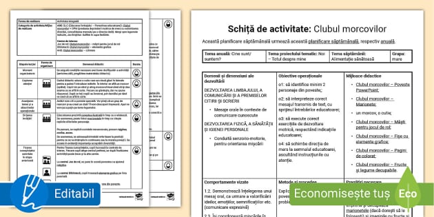 Clubul morcovilor – Schiță de activitate grupa mare