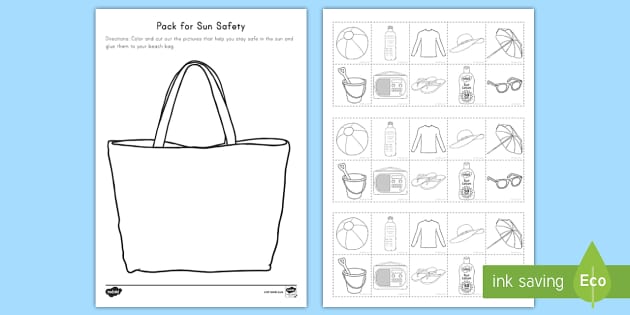 Pack for Sun Safety Worksheet / Activity Sheet - Sun safety, summer safety