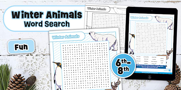 Winter Animals Word Search for 6th-8th Grade (Teacher-Made)