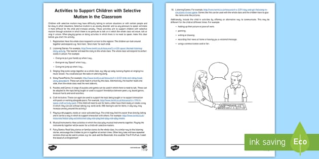 Ten Selective Mutism Therapy (pdf) Activities | Guidance