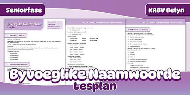Senior Fase - Afrikaans - Byvoeglike Naamwoorde - Lesplan (KABV-belyn)