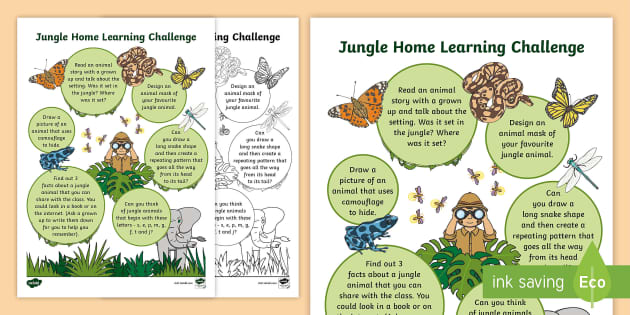 EYFS Jungle Themed Home Learning Challenge Sheet Reception FS2