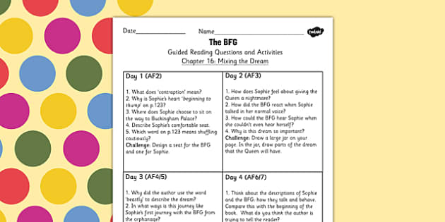 FREE! - Guided Reading Questions Chapter 16 to Support Teaching on The BFG