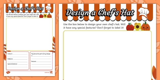 Autumn Market-Themed Design a Chef's Hat Worksheet - Twinkl