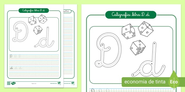 Folhas de caligrafia - Letra D (teacher made) - Twinkl