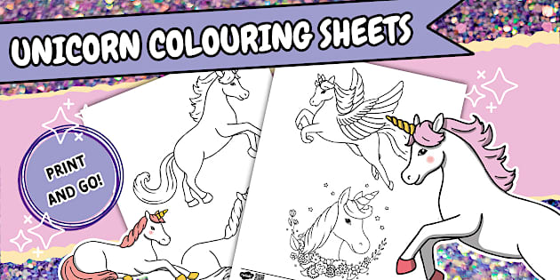 Unicorn Colouring Sheets