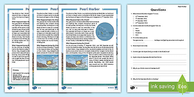 Pearl Harbor UKS2 Differentiated Reading Comprehension Activity