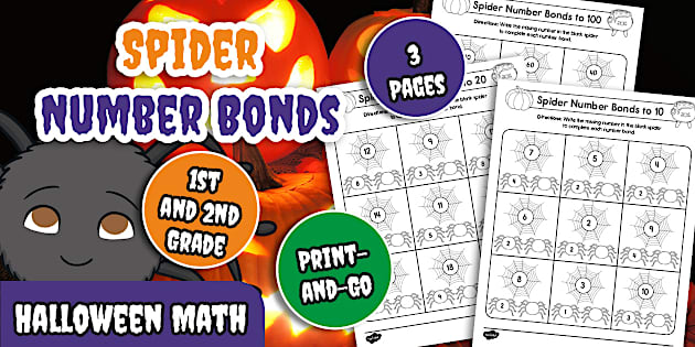Halloween Spider Number Bonds to 10, 20, and 100 - Twinkl