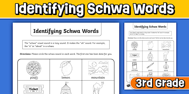 Third Grade Identifying Schwa Words Worksheet