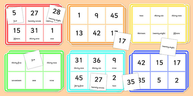 Number Words Printable Bingo Cards 1-50
