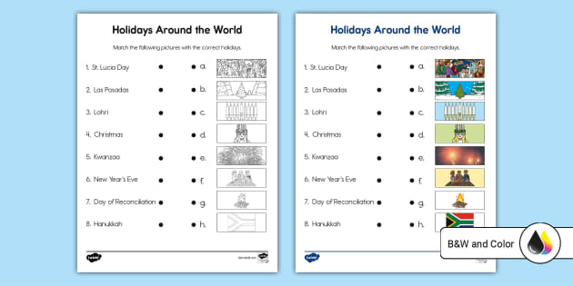 Holidays Around the World Matching Activity (Teacher-Made)