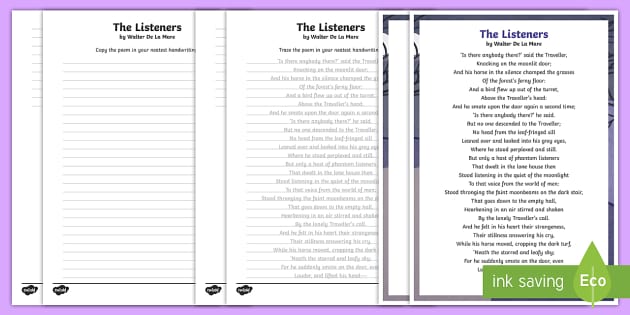 The Listeners Handwriting Poem Activity Pack (teacher made)