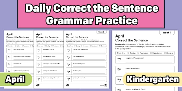April Daily Correct the Sentence Grammar Practice
