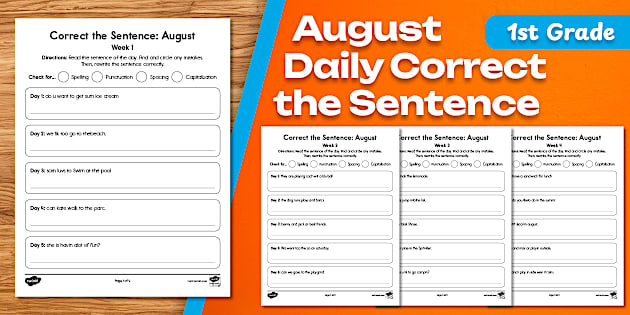 First Grade August Grammar Practice (teacher made) - Twinkl