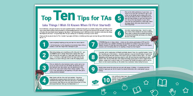 FREE! - Top Ten Tips for TAs (teacher made)