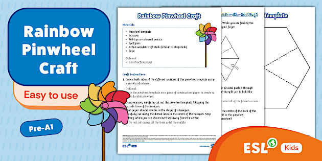 ESL Rainbow Pinwheel Craft for Kids