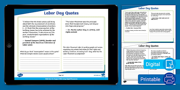 Labor Day Quotes Activity for 6th-8th Grade | Twinkl USA