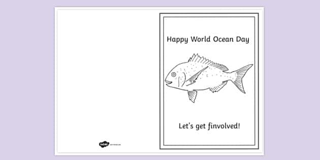 FREE! - Fish World Ocean Day Card Colouring Activity | Resources