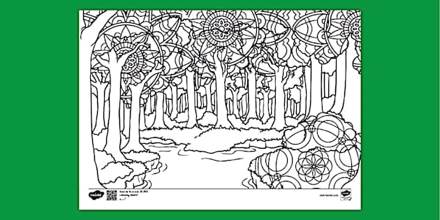 Forest Mandala Colouring Page (teacher made) - Twinkl